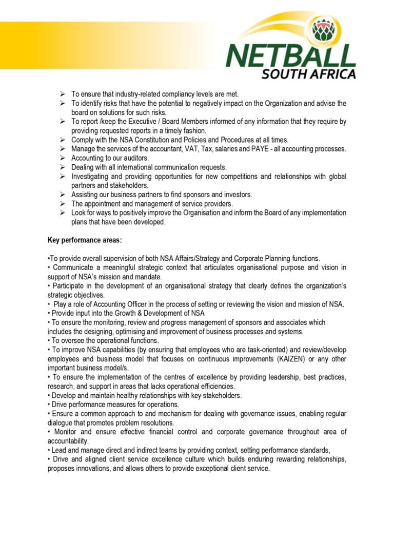 CEO Vacancy at Netball South Africa (Starts Feb 2026) | Apply
